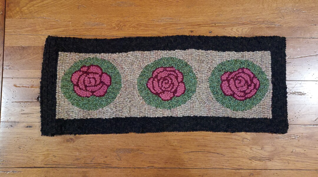 Cabbage Roses Runner Very Primitive Hand Hooked Rug by Sharon ...