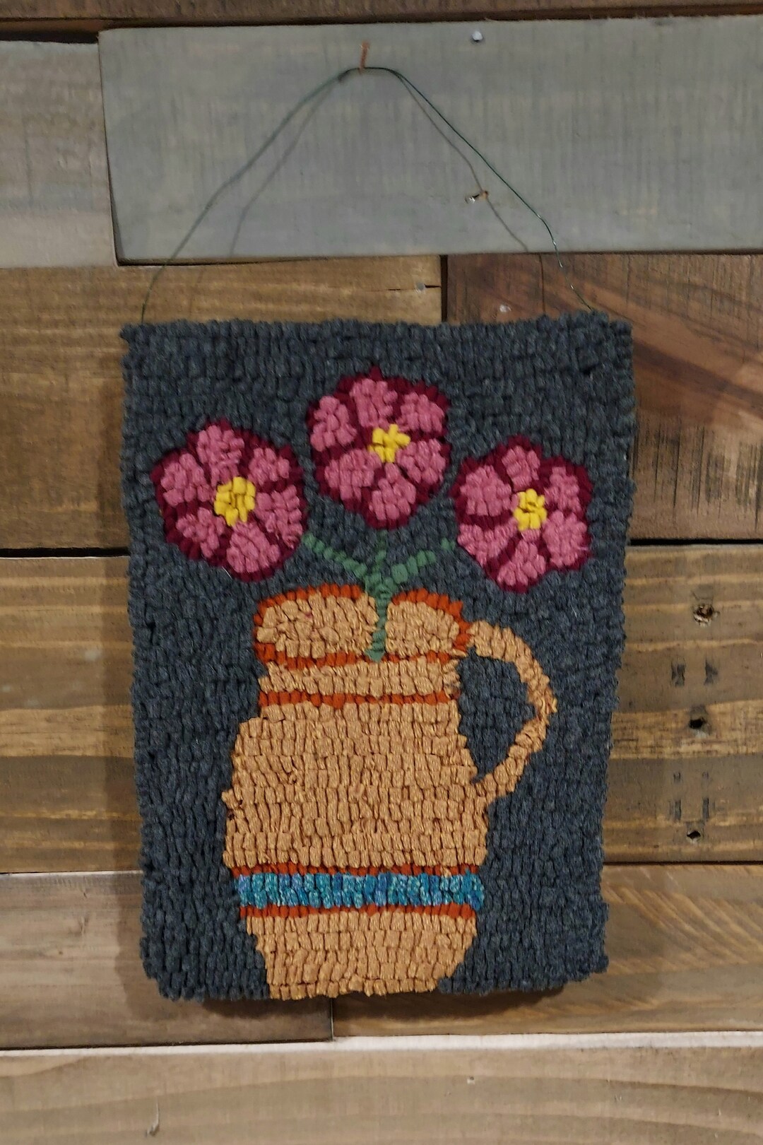 Rosy Posies in Pottery Jar Primitive Hand Hooked Rug or Wall - Etsy