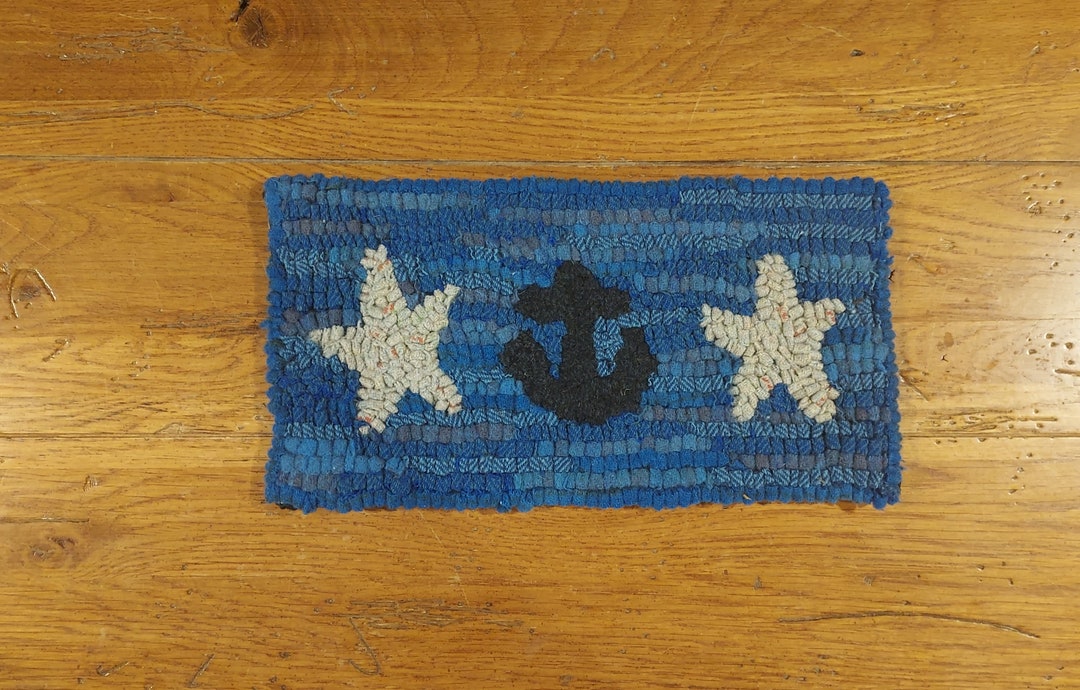 Starfish and Anchor Very Primitive Hand Hooked Rug by Sharon ...