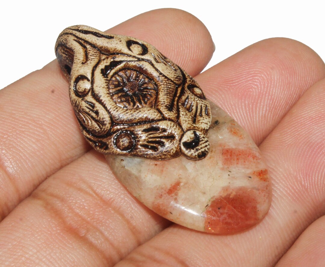 Natural Sunstone Clay Pendant, Designer Handmade Polymer Clay Pendant, Gemstone Healing Clay ...