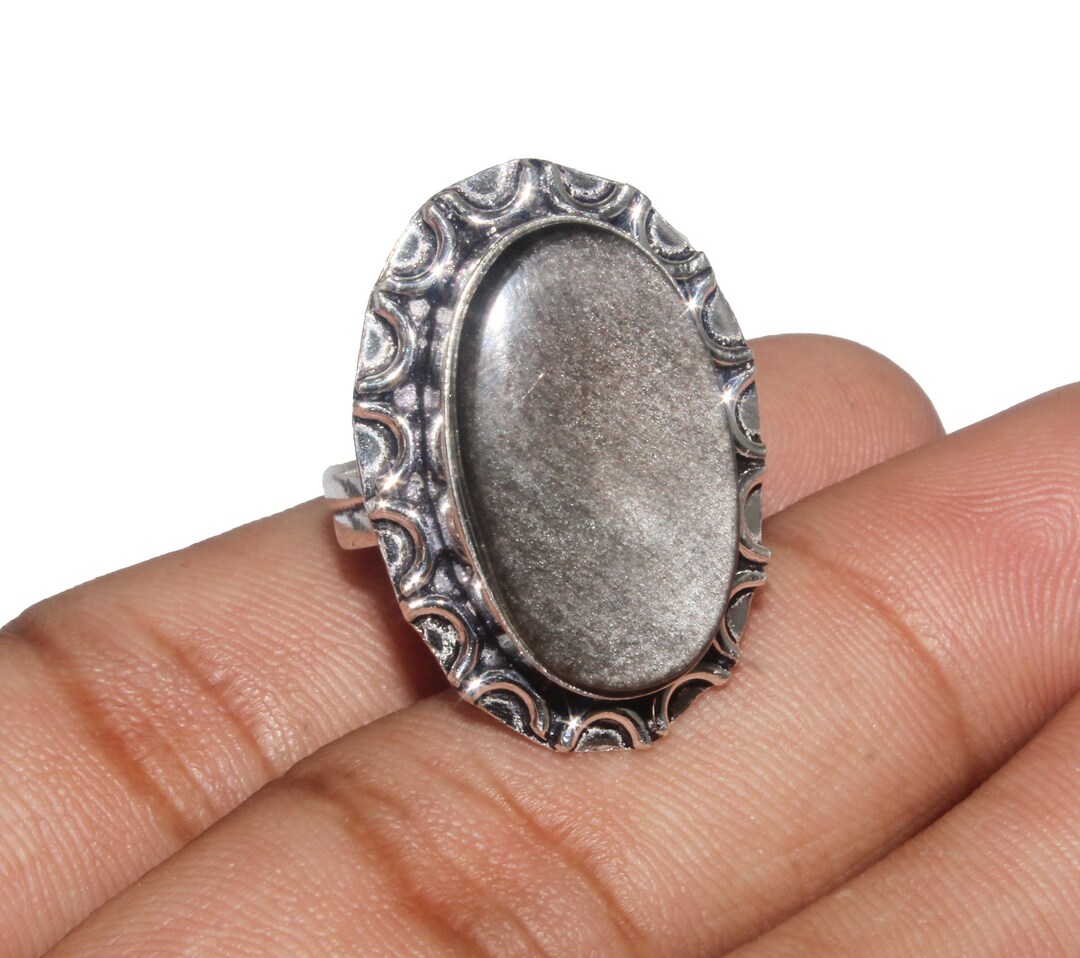 Natural Silver Sheen Obsidian Gemstone Ring, Handmade Antique Ring ...