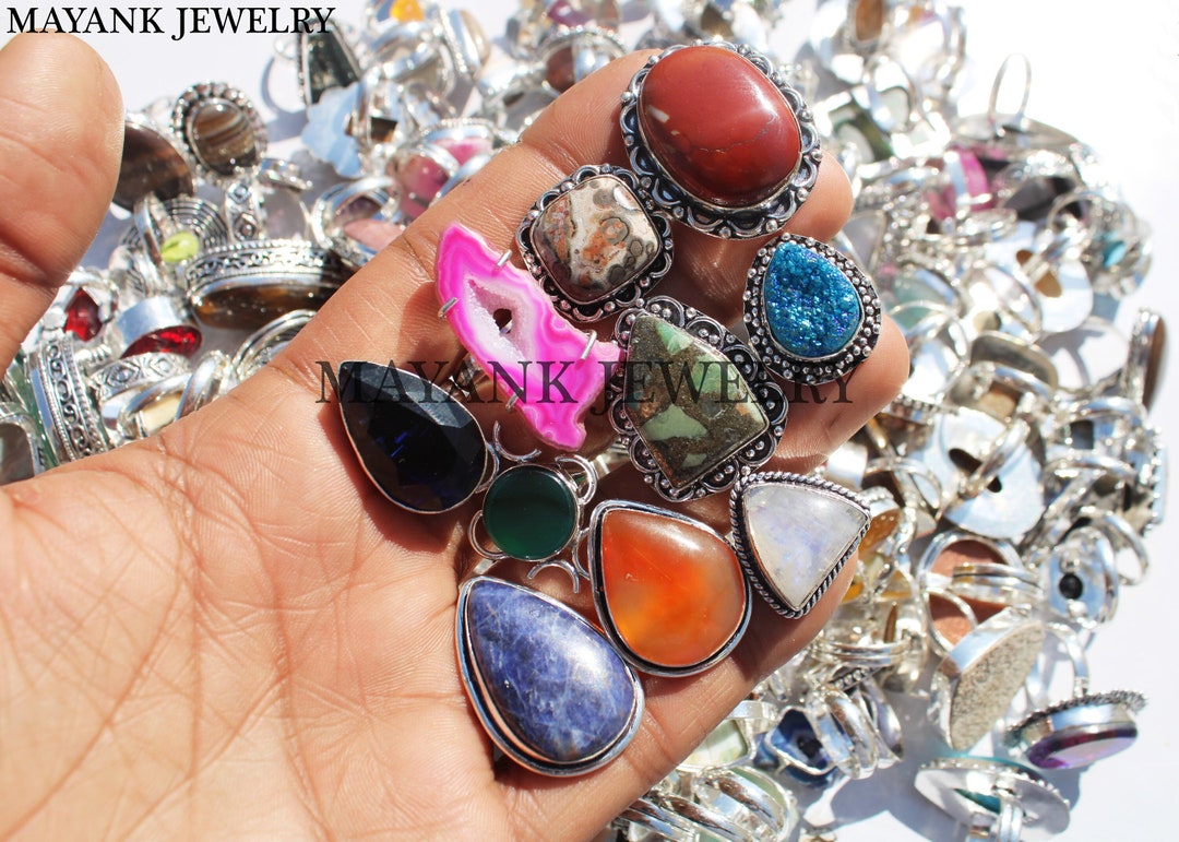 Natural Mix Gemstone Rings Lots, Wholesale Ring Lot, Crystal Ring ...