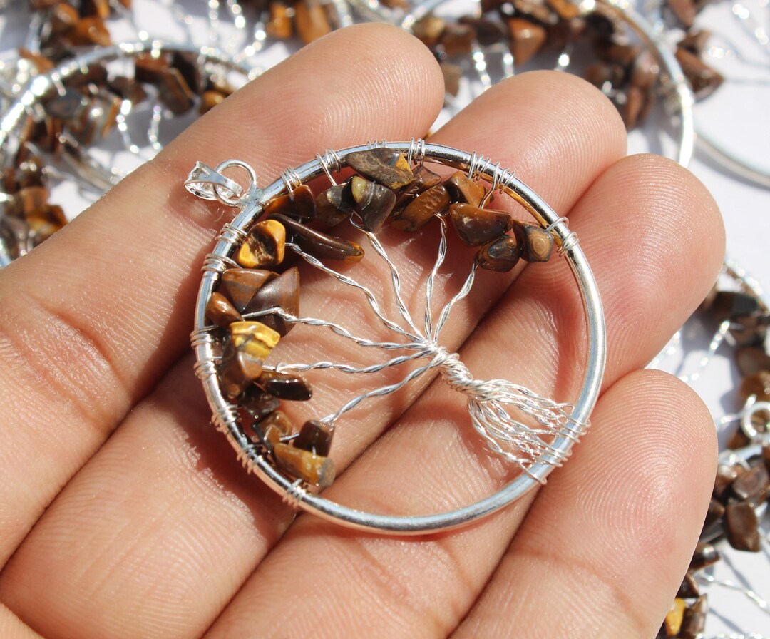 Natürlicher Tigerauge Baum des Lebens Anhänger, Wire Wrapped Anhänger ...