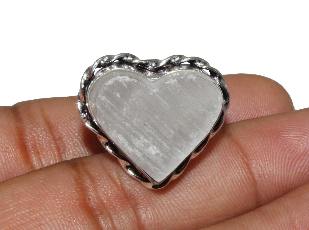 Heart Shape Natural Selenite Ring, Adjustable Ring, Ethnic Handmade ...