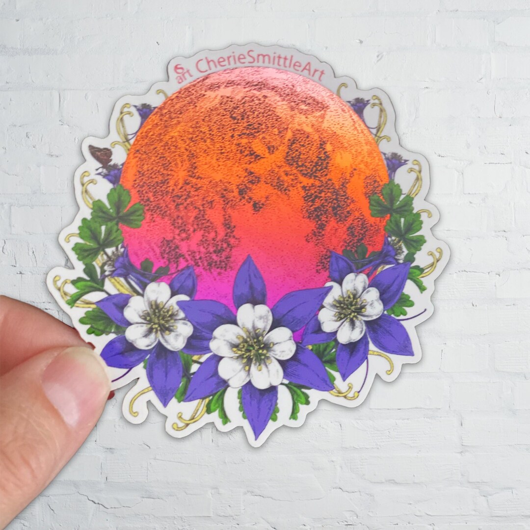 Columbine Floral Blood Moon Mirror Sticker Moon Sticker Full Moon ...