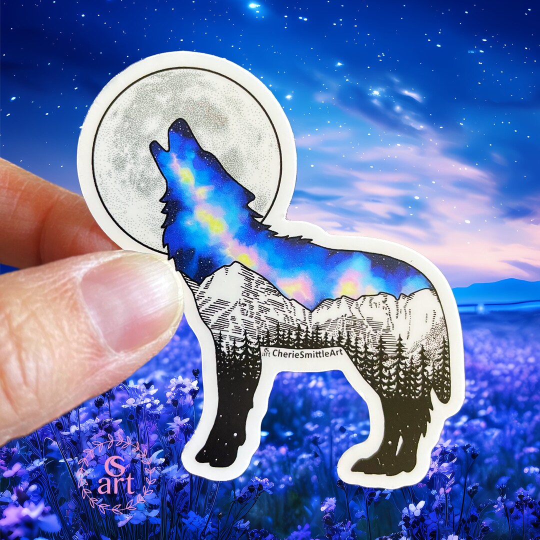 Galaxy Wolf : Wolf Sticker Full Moon Sticker Galaxy Sticker Dog Sticker ...