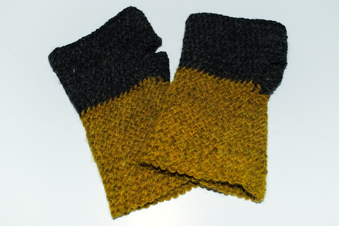 Gauntlets, Hand Warmers, Yellow-black, Needle Bindings, Hand-dyed ...