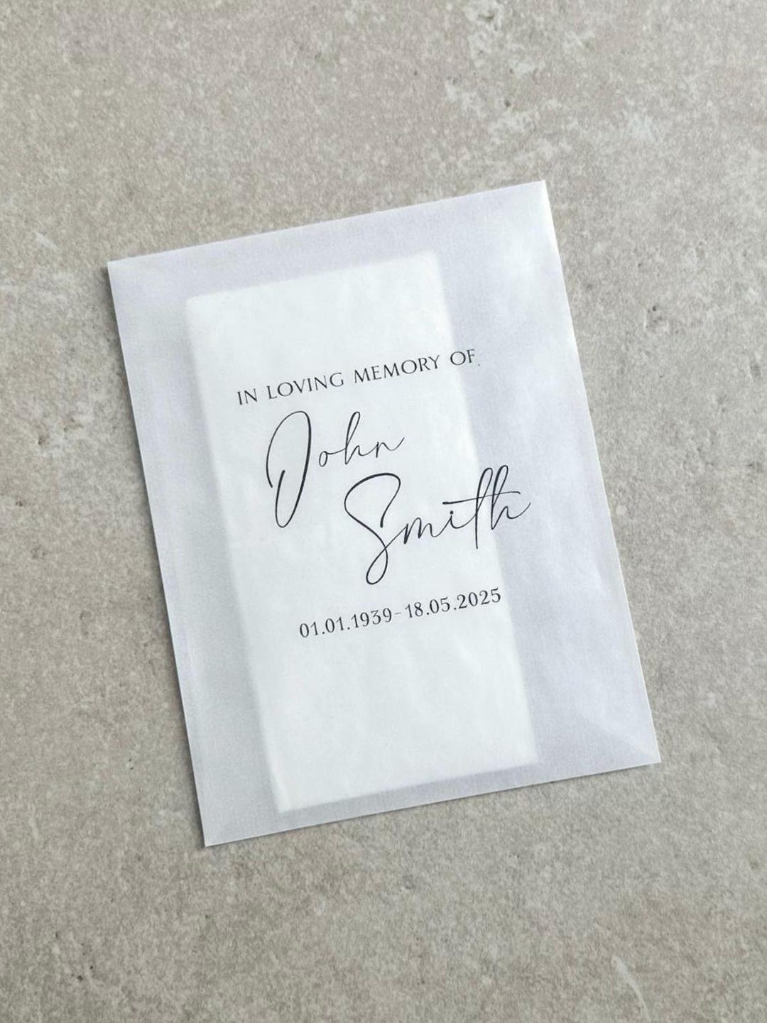 Personalized Funeral Tissue Packets | Memorial Favors - Etsy