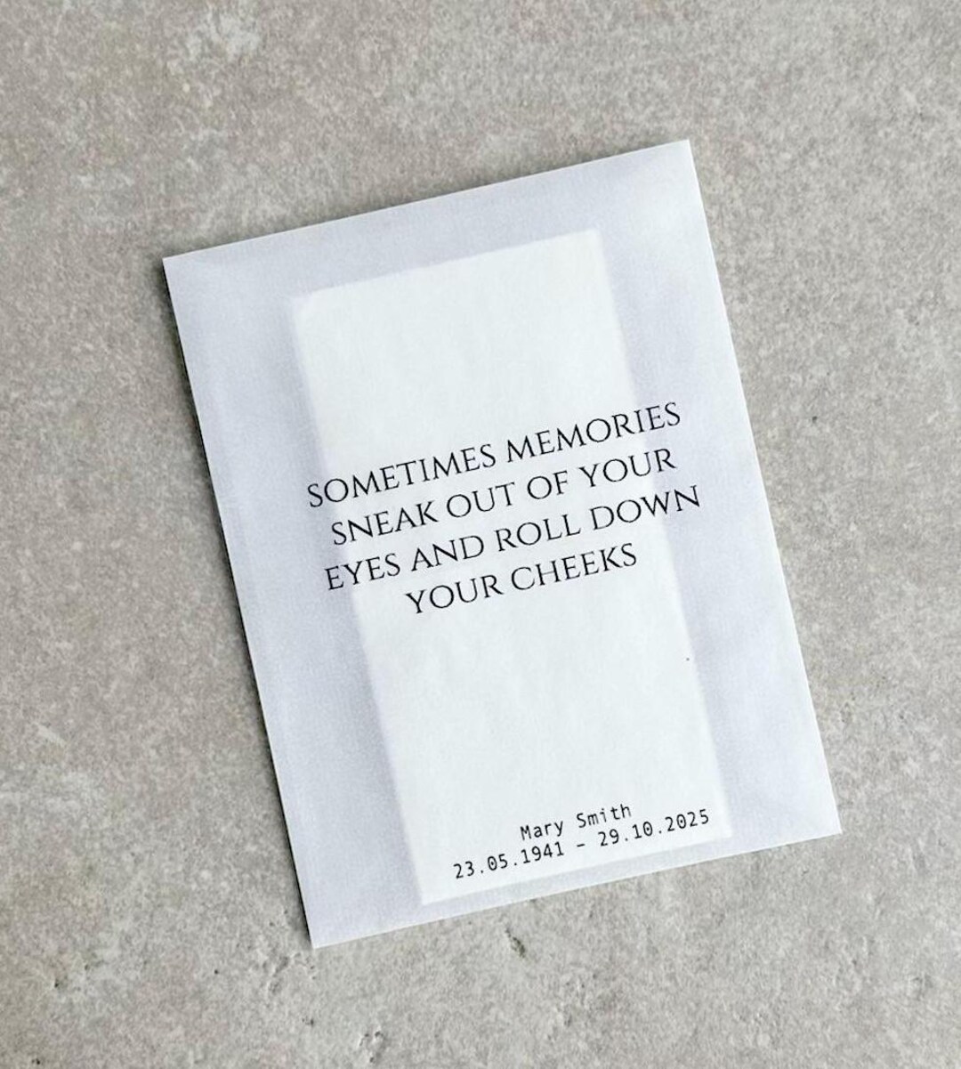 Personalised Funeral Tissue Bags: Memorial Tissues Packets - Etsy