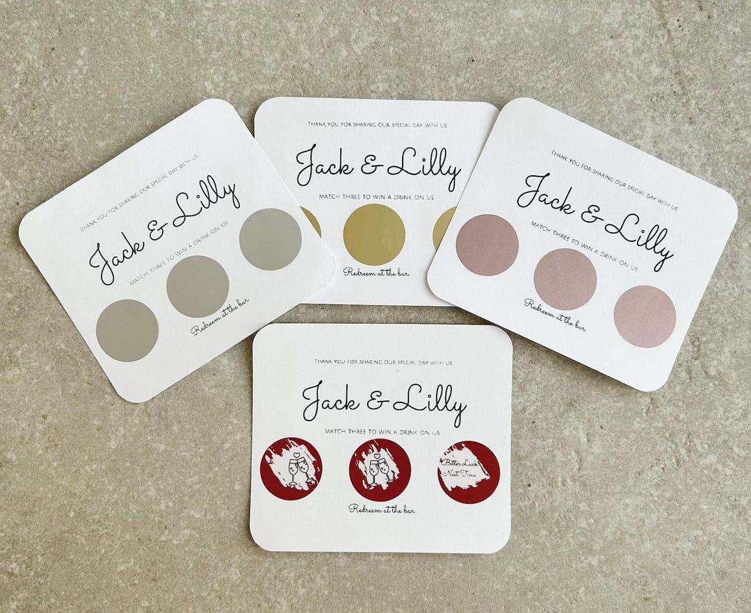 Any Design Personalised Wedding Scratch Card Win a Drink Scratch for ...