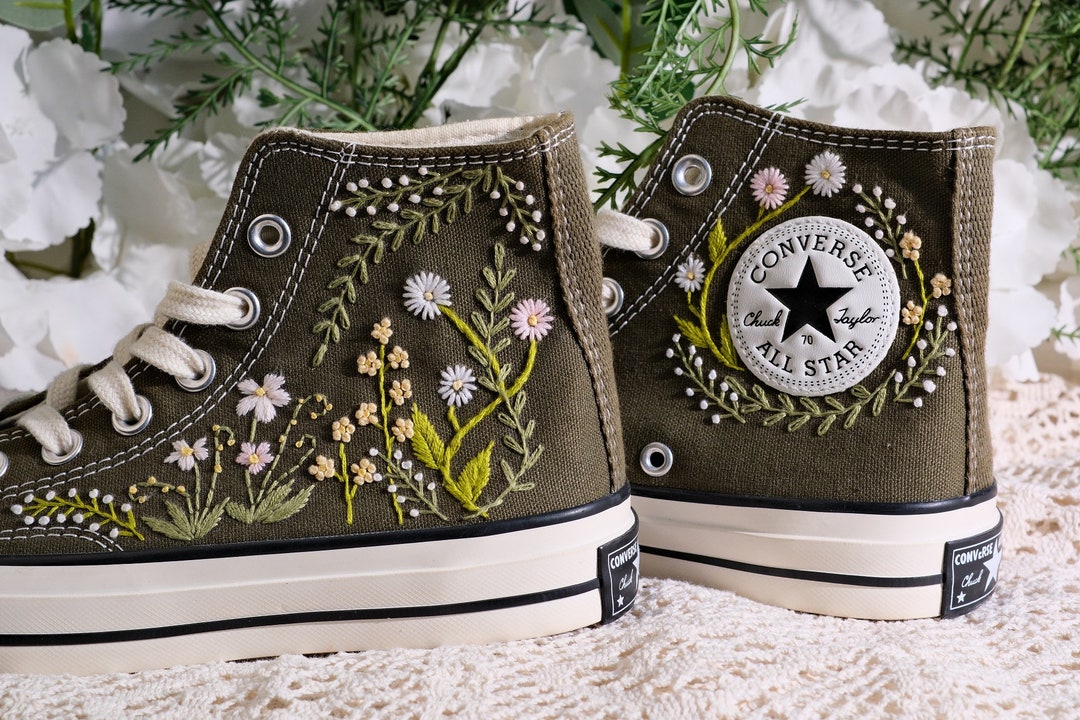 Custom Embroidered Converse High Tops/ Custom Converse Platform Flower ...