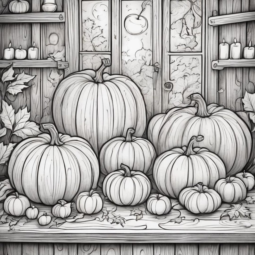 Fall Pumpkins Coloring Page | Printable Autumn Harvest Coloring Sheet ...