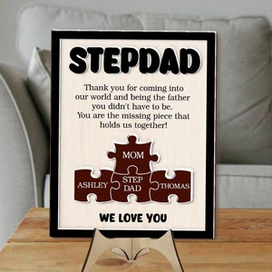 Personalized Stepped up Dad Wooden Sign Gift, Stepdad Presents, Puzzle ...