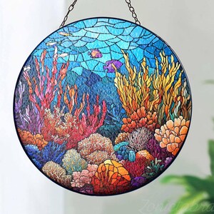 Coral Reef Stained Glass Suncatcher, Ocean Lovers Gift, Ocean Window ...