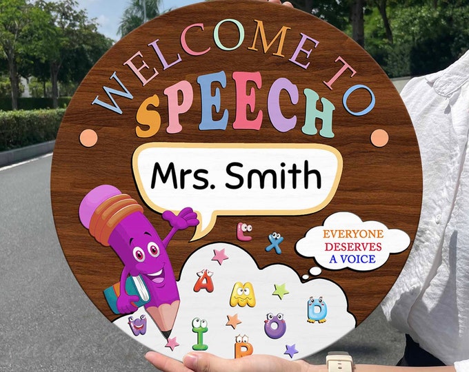 Welcome to Speech Sign 3D Laser Cut, Speech Therapist Door Door Hanger ...