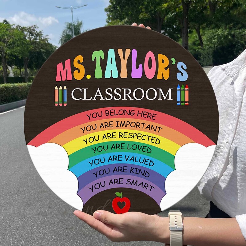 Rainbow Teacher Sign - Etsy