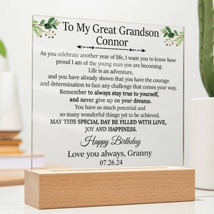 Personalized Birthday Gift for Great Grandson/grandson, Grandson Plaque ...
