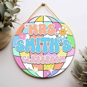 Personalized 3D Disco Classroom Door Sign, Groovy Teacher Door Hanger ...