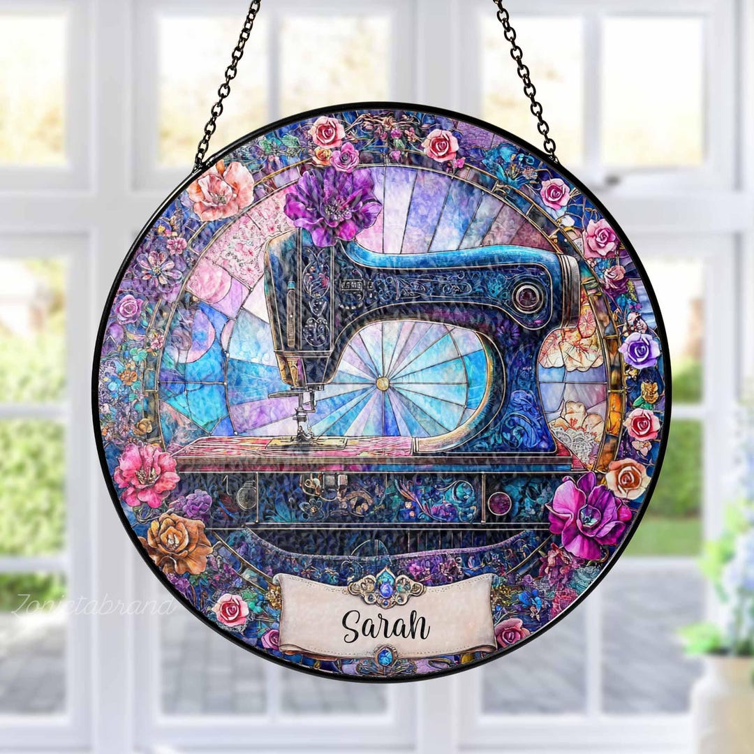 Personalized Beautiful Sewing Machine Glass Suncatcher, Sewing Machine ...