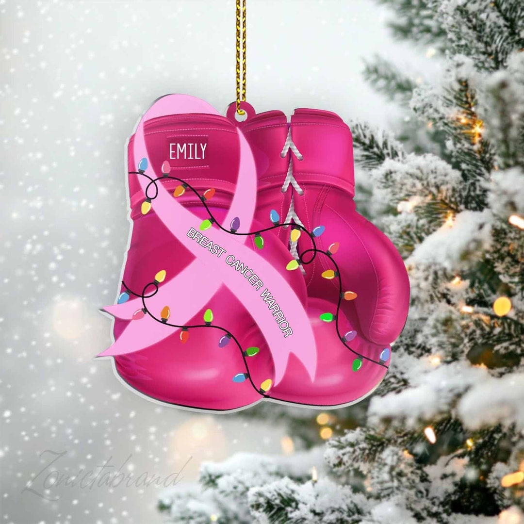 Personalized Breast Cancer Christmas Ornament, Pink Boxing Gloves ...