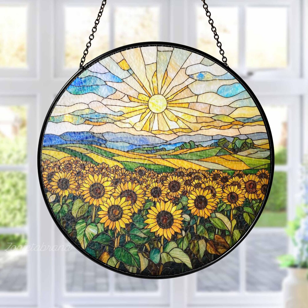 Sunflower Field Under Sun Stained Glass Suncatcher, Sunflower Field ...