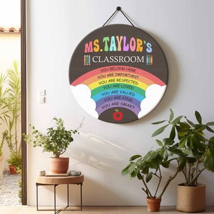 Custom Teacher Wooden Sign, Personalized Classroom Door Hanger ...
