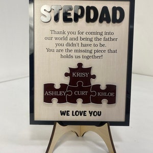 Personalized Stepped up Dad Wooden Sign Gift, Stepdad Presents, Puzzle ...