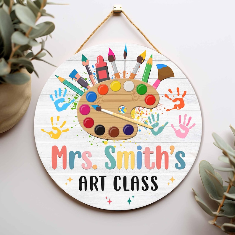 Personalized Art Classroom Door Sign, Custom Art Teacher Door Hanger ...