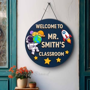 Personalized Astronaut Classroom Sign, Space Teacher 3D Door Sign ...