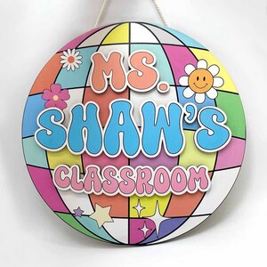 Personalized 3D Disco Classroom Door Sign, Groovy Teacher Door Hanger ...