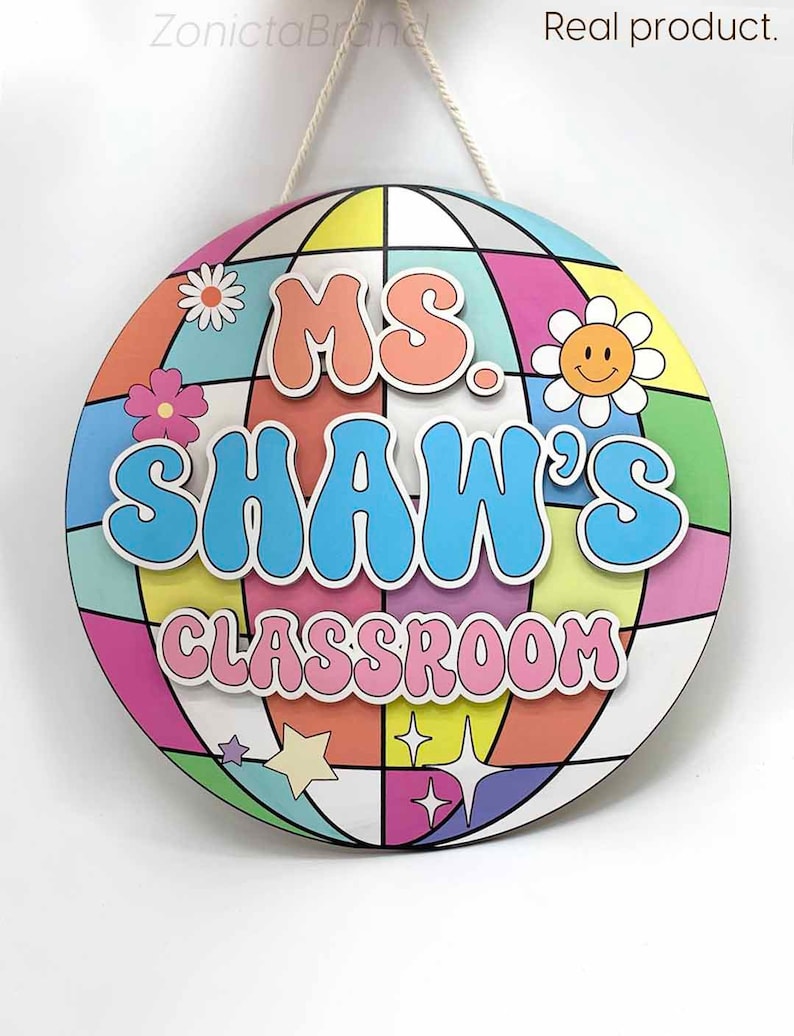 Personalized 3D Disco Classroom Door Sign, Groovy Teacher Door Hanger ...