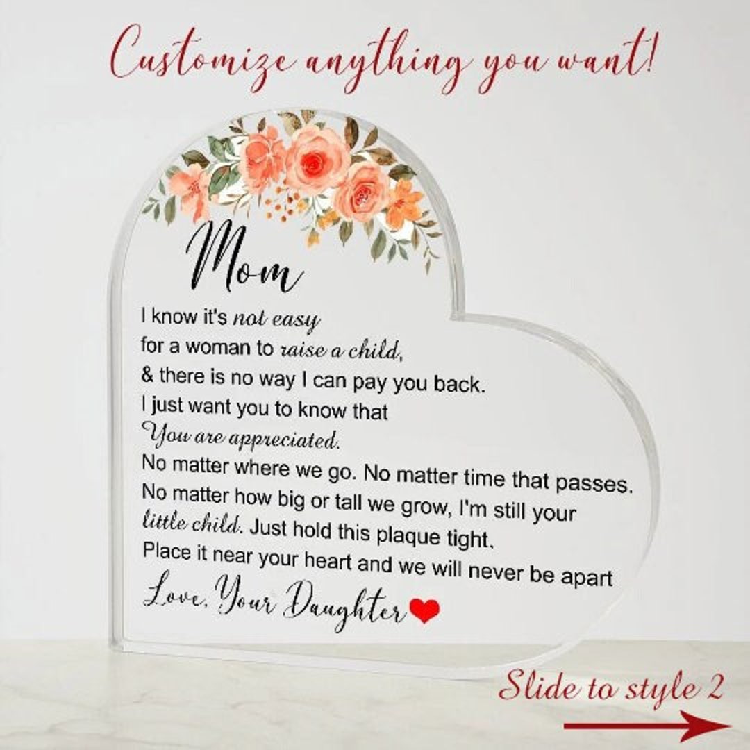 Mom Heart Acrylic Plaque Gift, Present to My Mom on Mother's Day ...