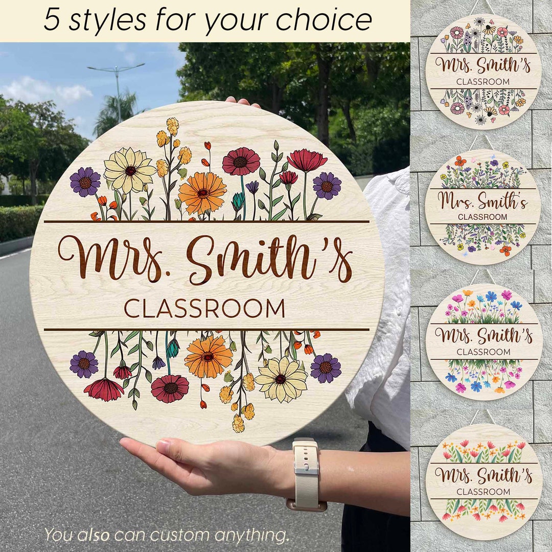 Personalized Teacher Door Sign, Custom Teacher Name Front Door Sign ...