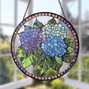 Blue Hydrangea Stained Glass Suncatcher Window Hanging, Blue Hydrangea ...