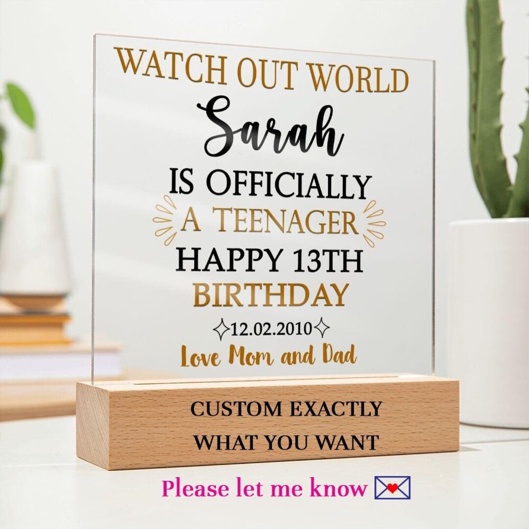 13th Birthday Gift Acrylic Plaque, Birthday Decor for Daughter ...