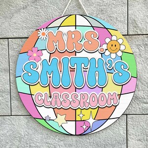 Personalized 3D Disco Classroom Door Sign, Groovy Teacher Door Hanger ...