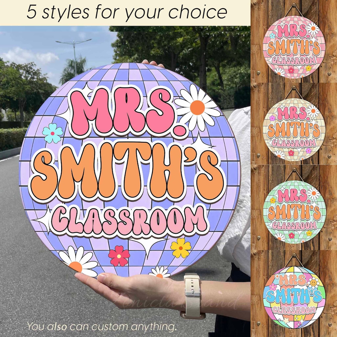 Personalized 3D Disco Classroom Door Sign, Groovy Teacher Door Hanger ...