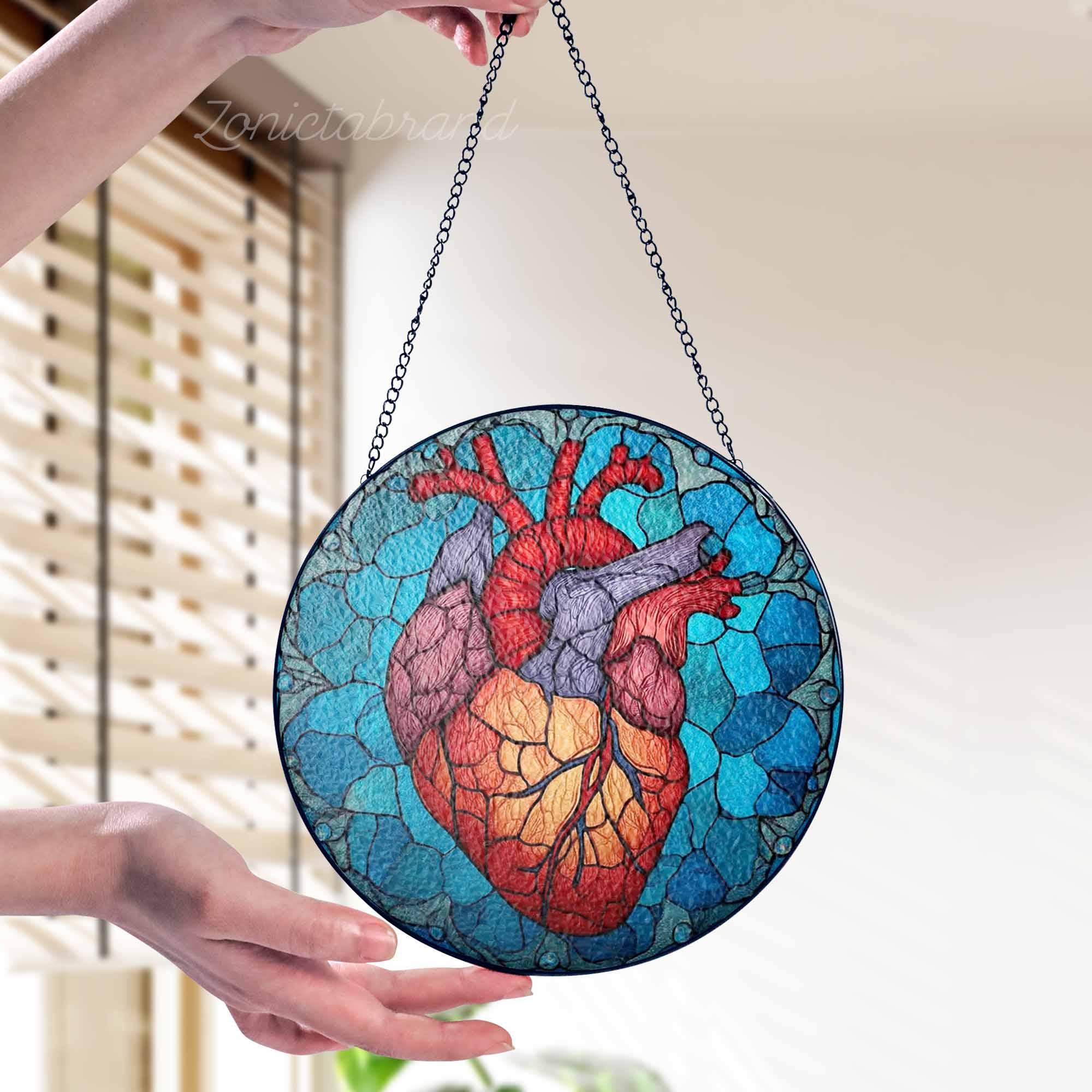 Anatomical Heart Glass Suncatcher, Heart Anatomy Window Decor ...