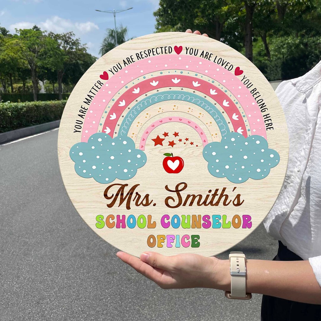 School Counselor Office Wooden Sign, Rainbow Classroom Decor, Custom ...