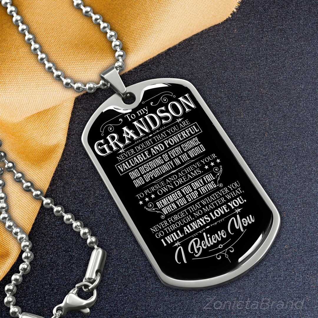 To My Grandson Necklace, Grandson Dog Tag Necklace, Gift for Grandson ...