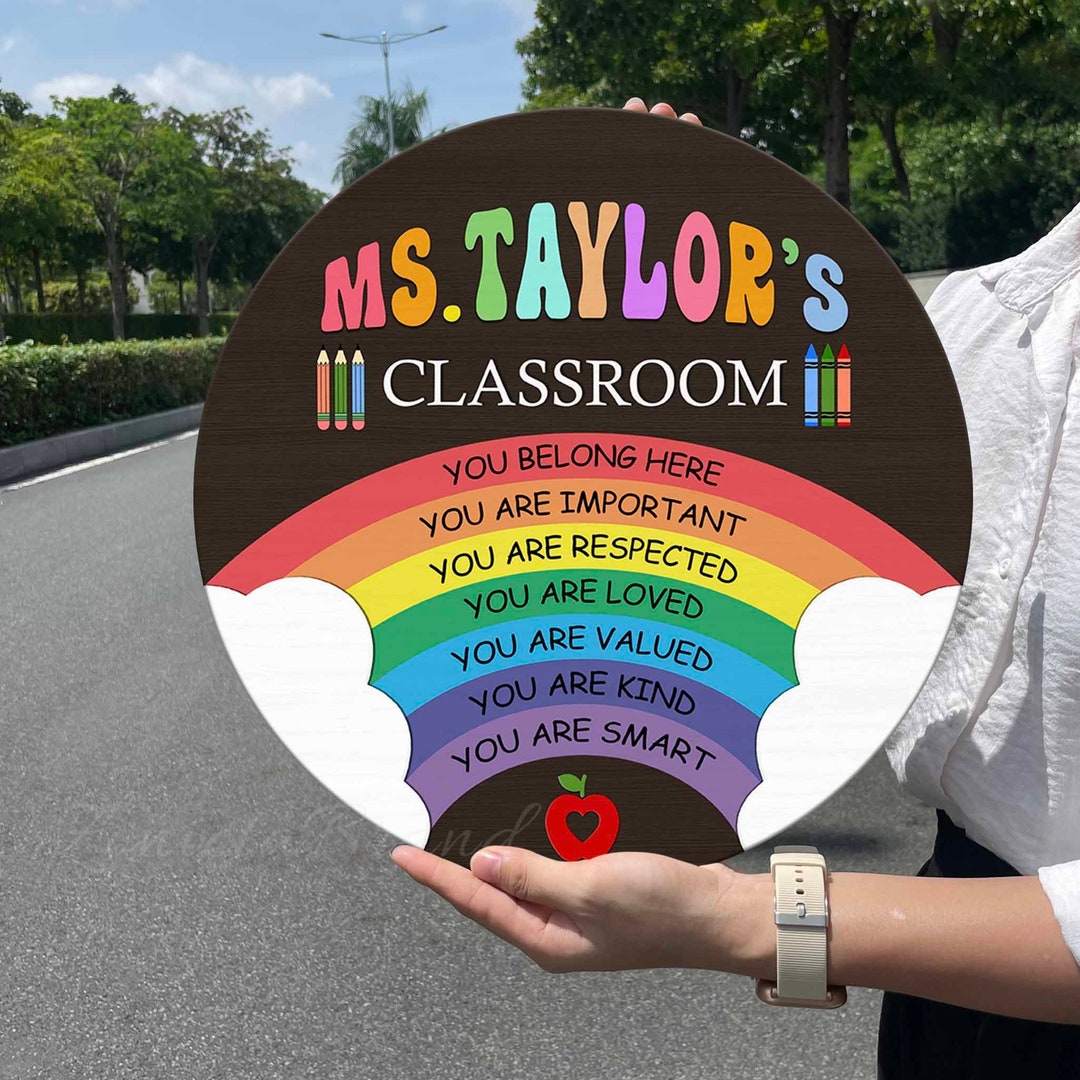 Custom Teacher Wooden Sign, Personalized Classroom Door Hanger ...
