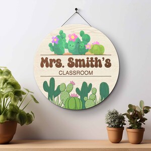 Custom Teacher Cactus Door Sign, Cactus Door Hanger, Personalized ...