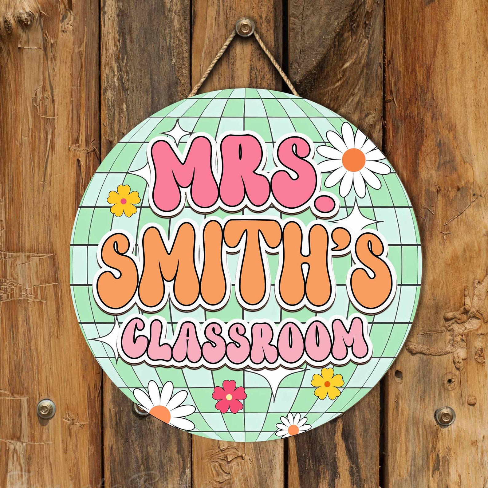 Personalized 3D Disco Classroom Door Sign, Groovy Teacher Door Hanger ...