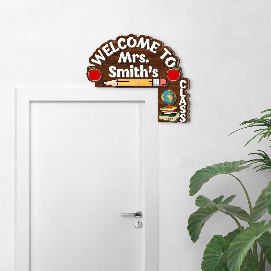 Personalized Teacher Name Door Corner Sign, Teacher Welcome Wooden Sign ...
