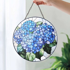 Blue Hydrangea Stained Glass Suncatcher Window Hanging, Blue Hydrangea ...