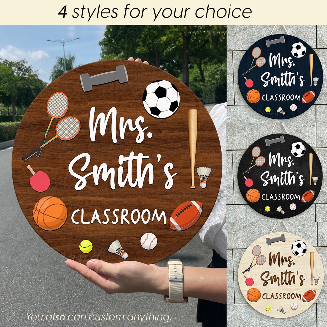 Personalized Physical Education Teacher Door Sign, Sports Teacher Door ...