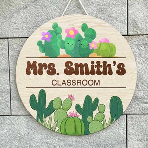 Custom Teacher Cactus Door Sign, Cactus Door Hanger, Personalized ...