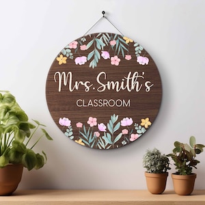 Floral Teacher Door Sign, Classroom Welcome Sign Gift for Teacher, Gift ...