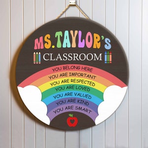 Custom Teacher Wooden Sign, Personalized Classroom Door Hanger ...