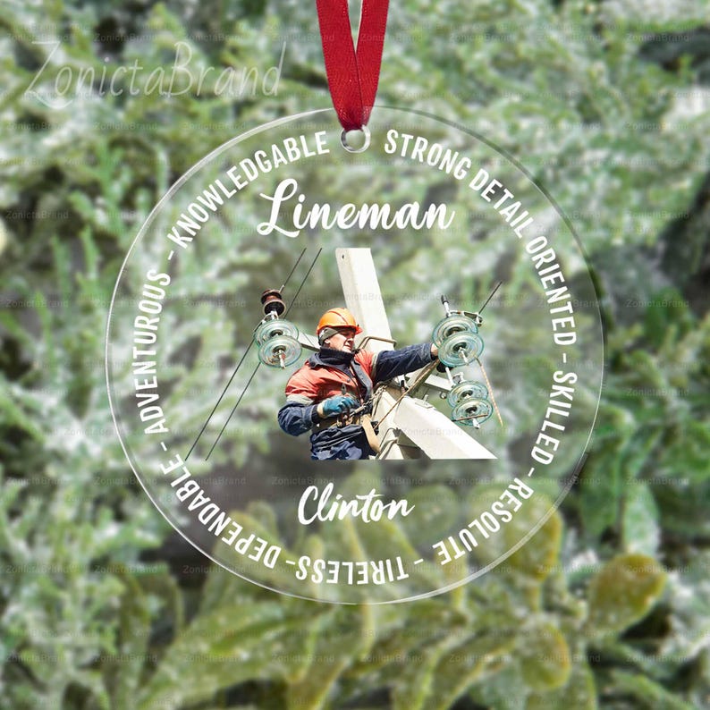 Personalized Lineman Acrylic Ornament, Custom Photo Lineman Christmas ...